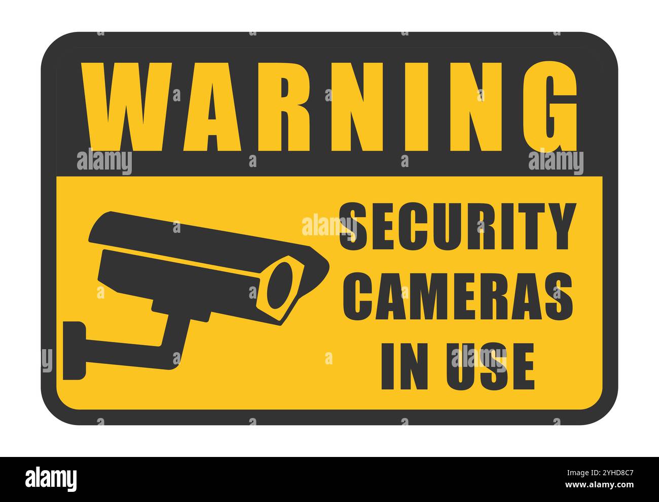 Warning yellow black. Security cameras in use symbol icon. Fixed CCTV ...