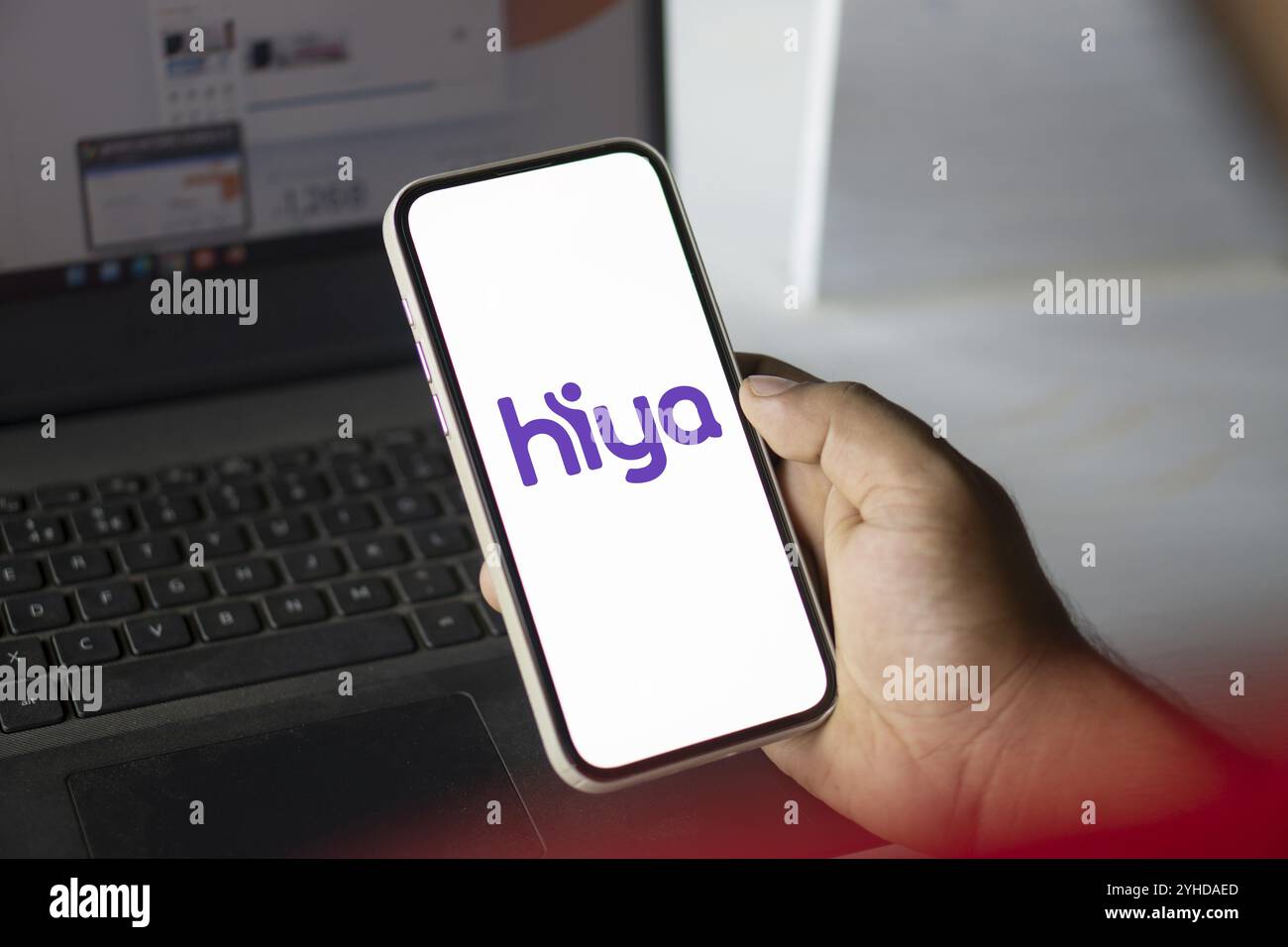 Dhaka, Bangladesh- 09 Nov 2024: Hiya logo is displayed on smartphone ...