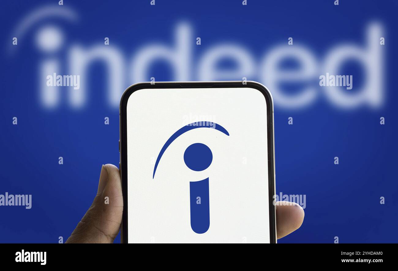 Dhaka, Bangladesh- 08 Nov 2024: Indeed logo is displayed on smartphone ...