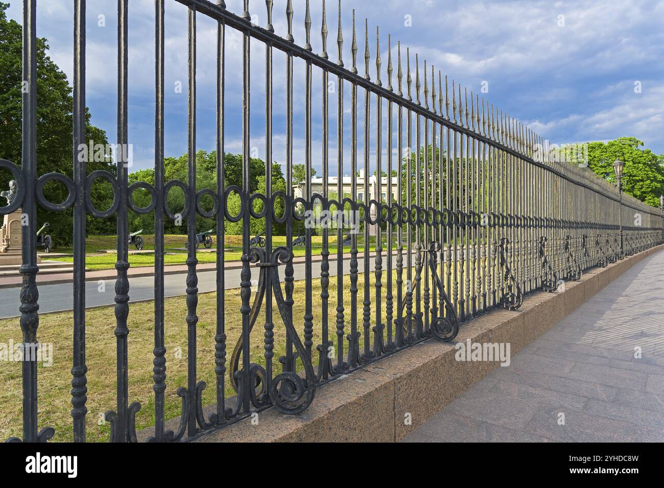 Old forged metal fence at the Museum of Artillery. Kronverkskaya ...
