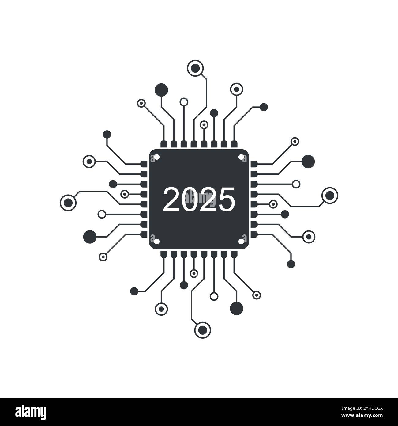 Happy New Year 2025 text design on the chip, component, microchip ...