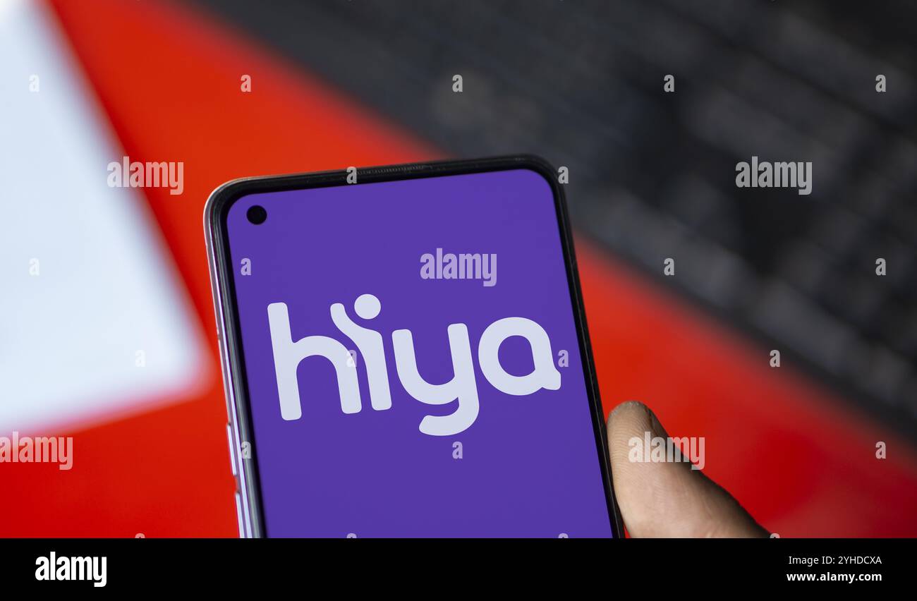 Dhaka, Bangladesh- 09 Nov 2024: Hiya logo is displayed on smartphone ...
