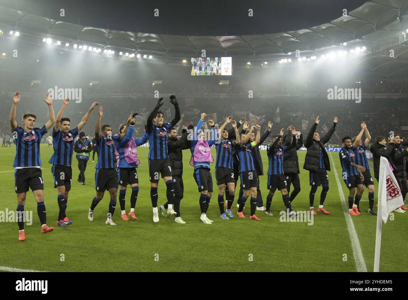 Football match, the players of Atalanta Bergamo celebrate the 0:2 ...