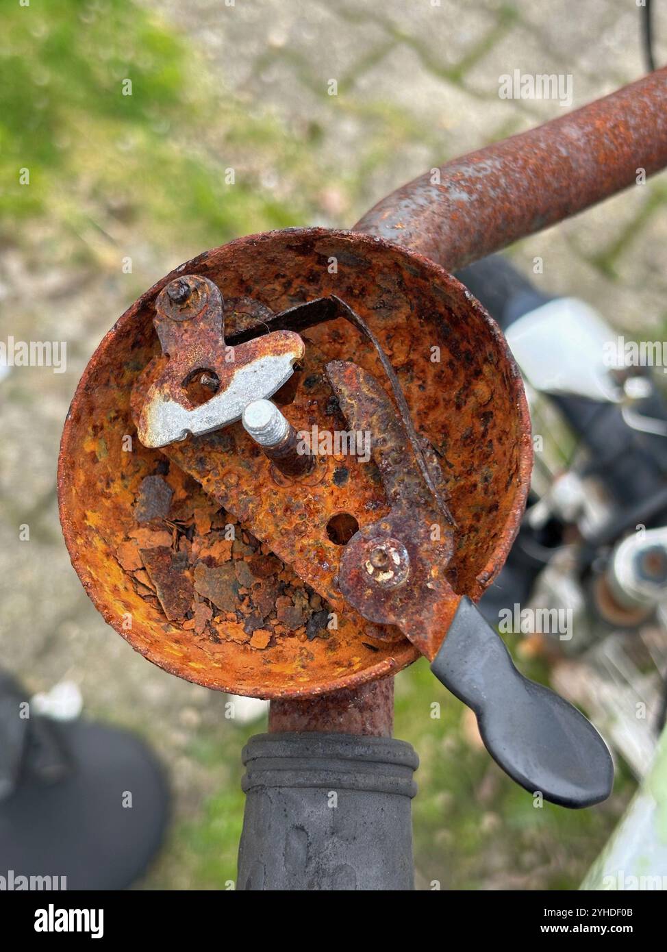 Mechanism of a rusty bicycle bell Stock Photo - Alamy