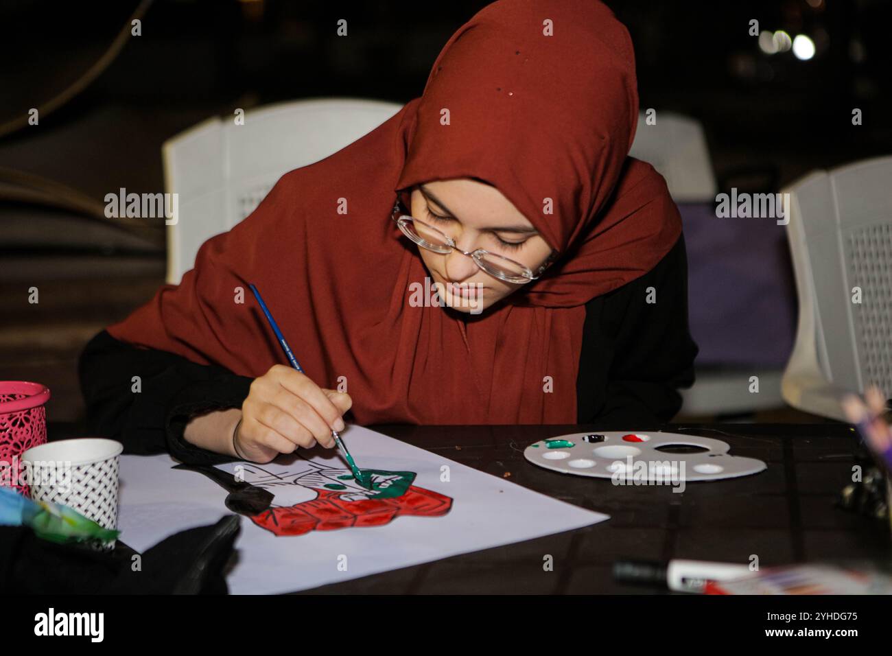 Gaziantep, Turkiye. 21 October 2023. Young artists draw pictures about ...