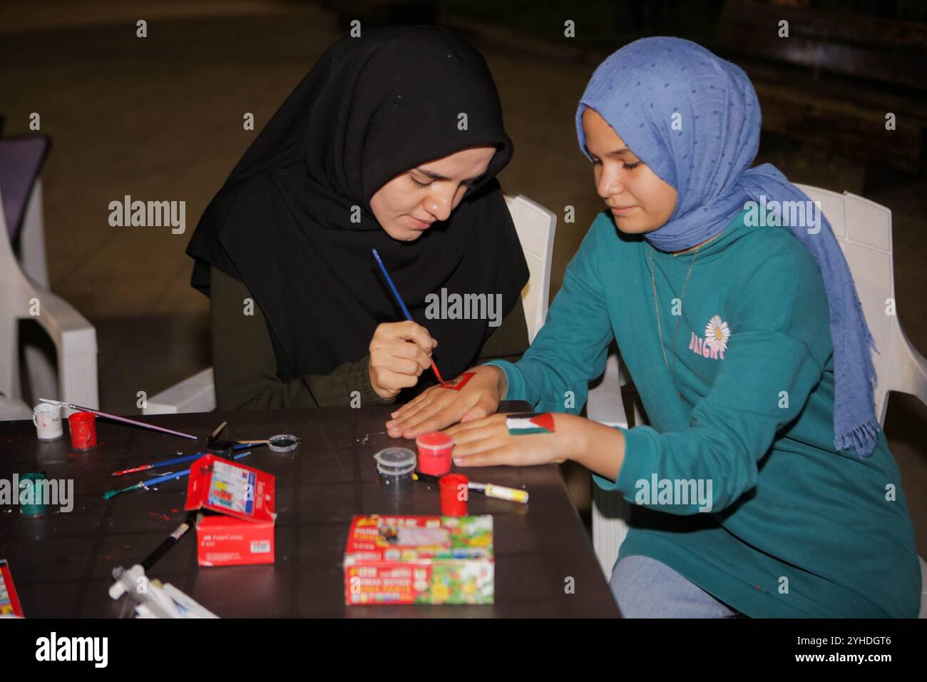 Gaziantep, Turkiye. 21 October 2023. Young artists draw pictures about ...