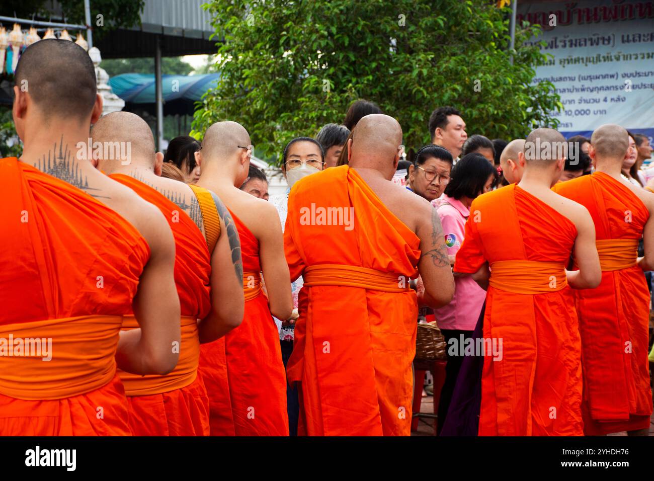 Thai people join rite ritual Tak Bat Devo Buddhism festival and give ...