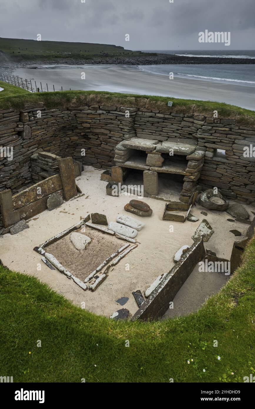 Excavation, Neolithic building, Skara Brae, Orkney Islands, Scotland ...