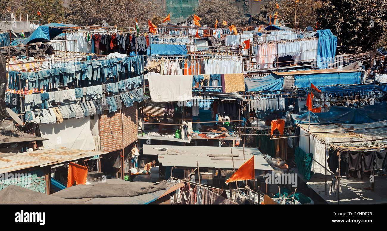Mumbai, India. Aerial View At Dhobi Ghat Is Open Air Laundry. One Of ...