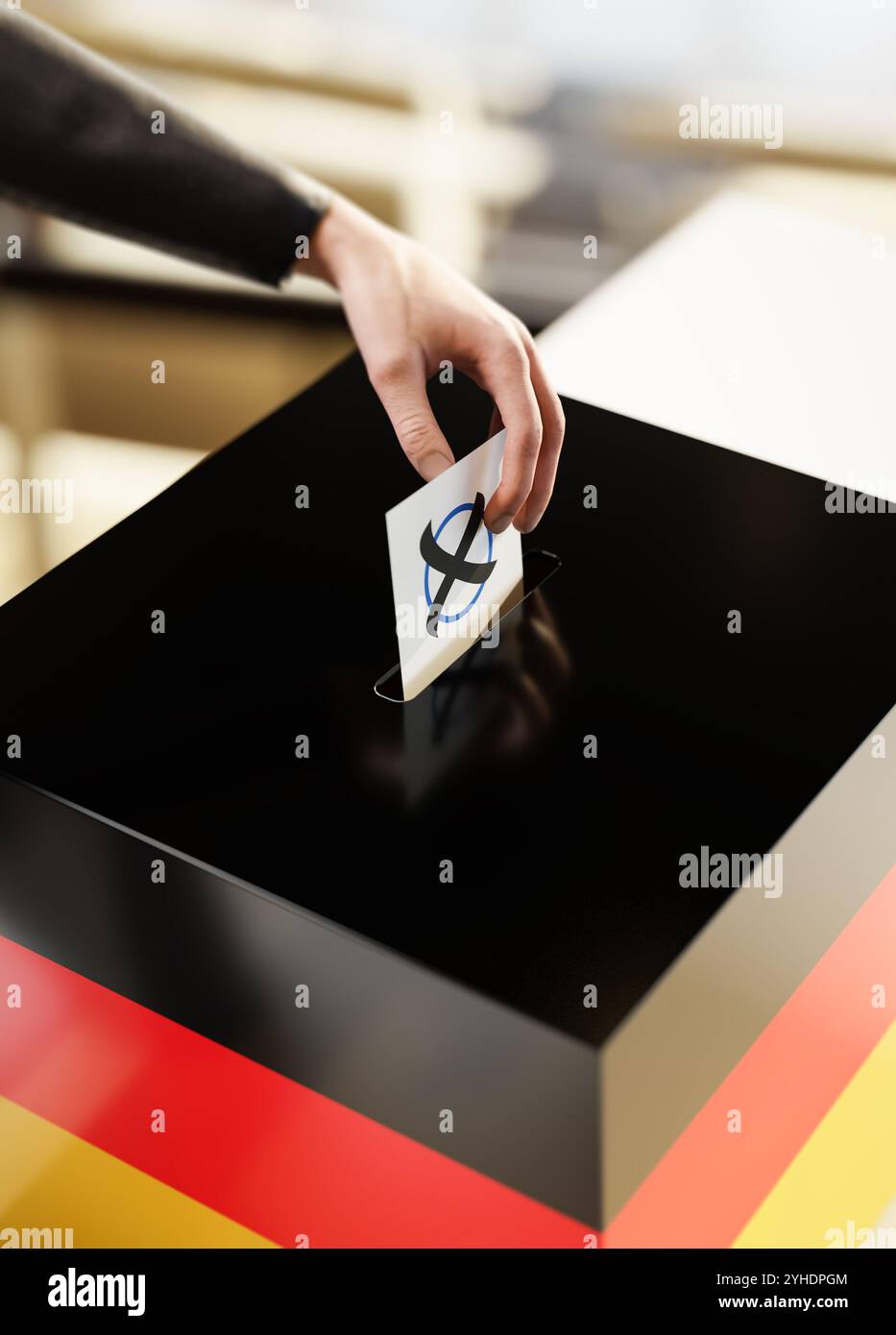 Elections in Germany concept. A hand throwing a sheet of paper with a ...