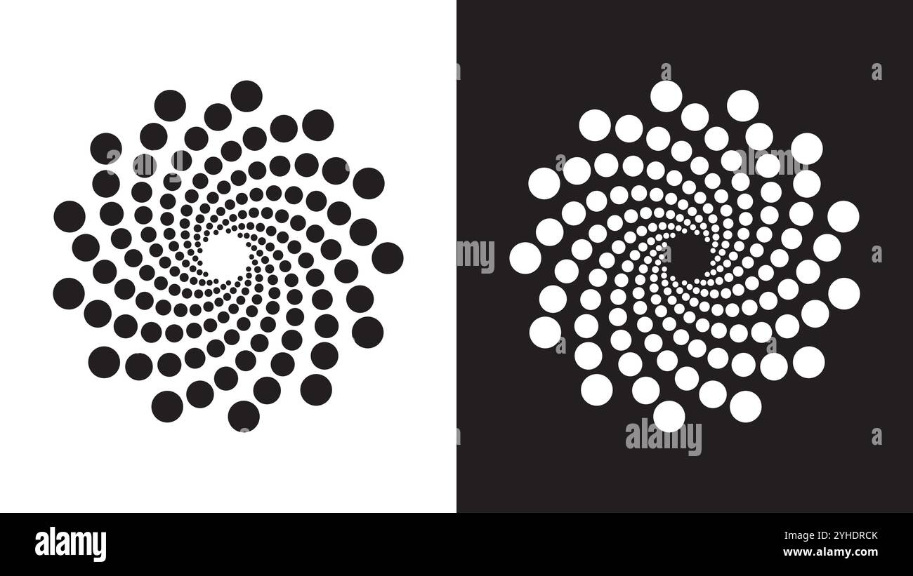 Abstract dotted spiral geometric shapes collection. Black and white ...