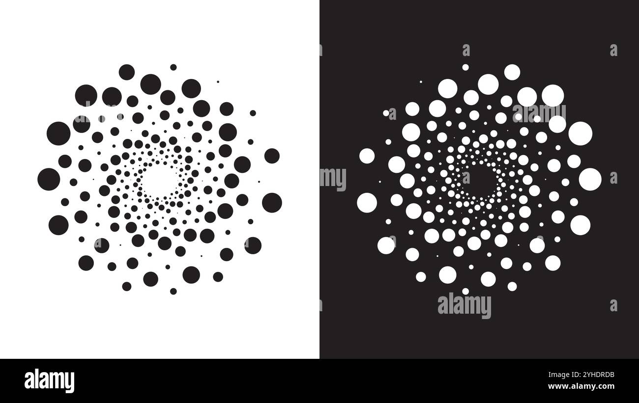 Abstract dotted spiral geometric shapes collection. Black and white ...