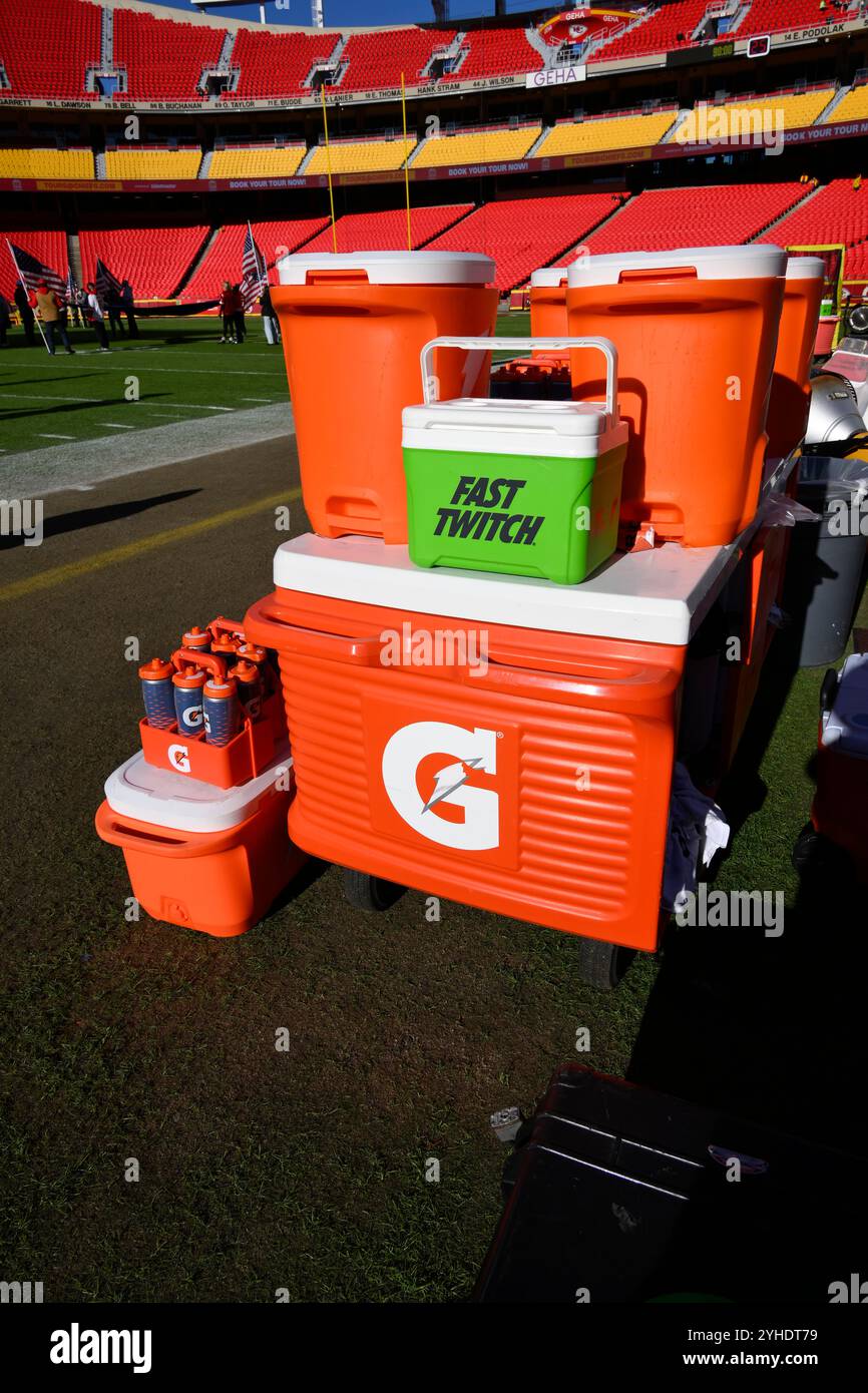 Gatorade equipment in the bench area during warmups before an NFL ...