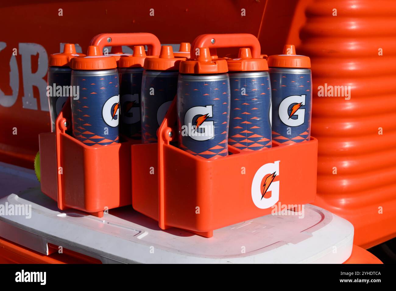 Gatorade equipment in the bench area during warmups before an NFL ...
