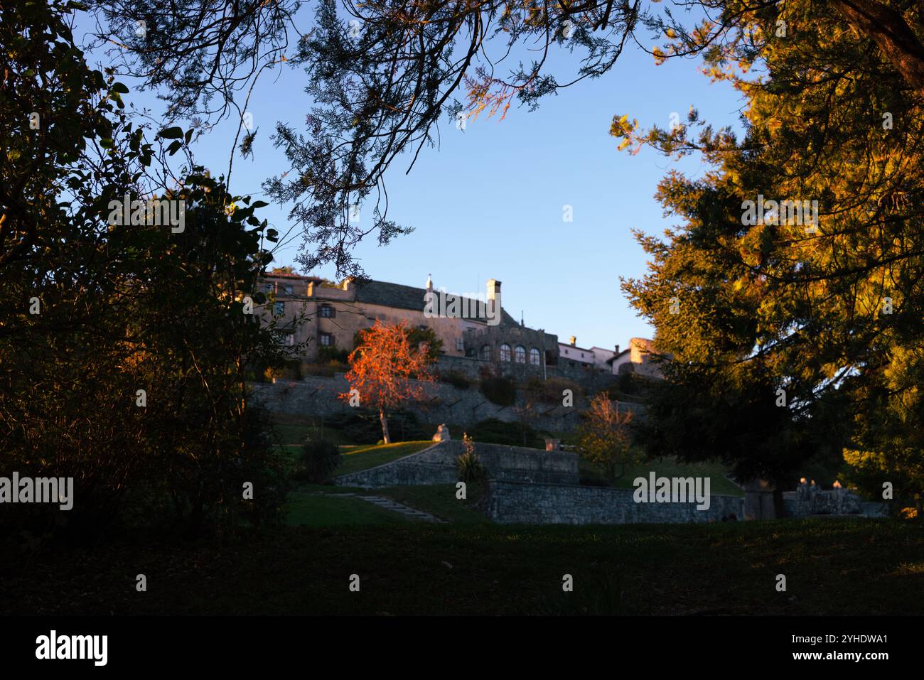 Golden Hour View of a Historic Stone Village Surrounded by Nature Stock ...