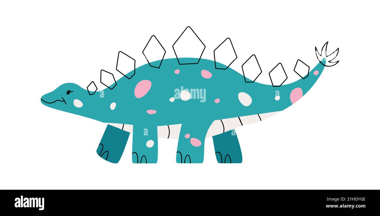 Flat hand drawn vector illustration of stegosaurus dinosaur Stock ...