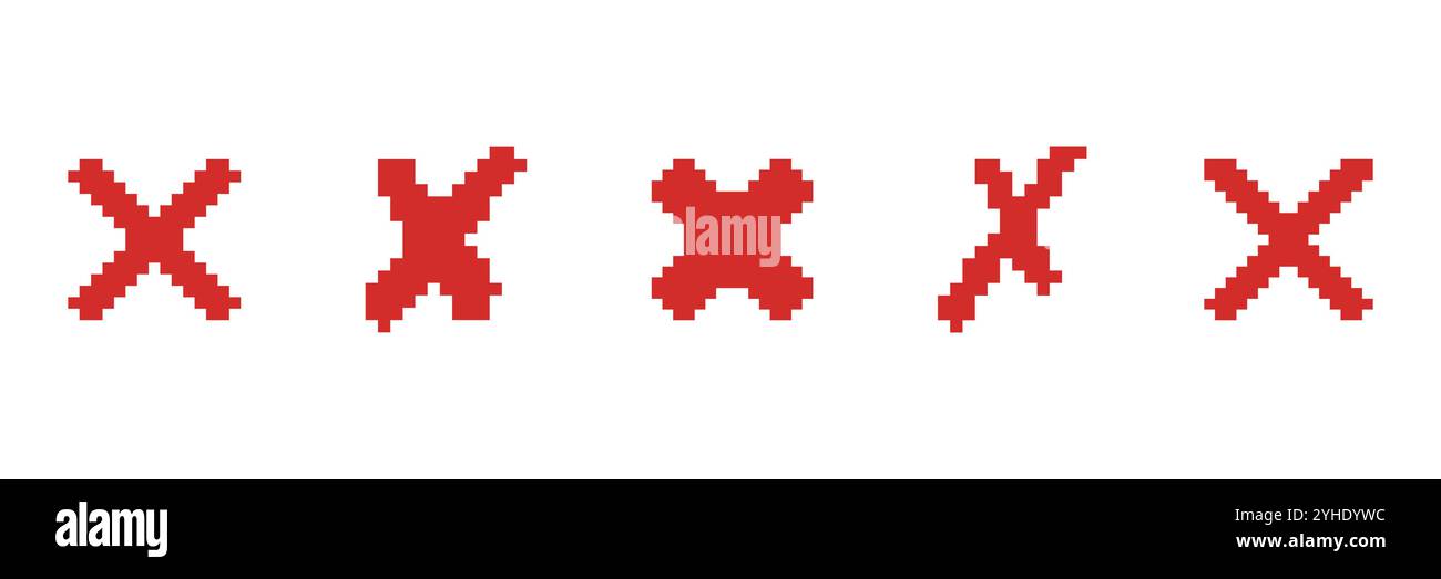 Set of Pixelated Red X Icons in Various Forms. Error or Cancel Symbols ...