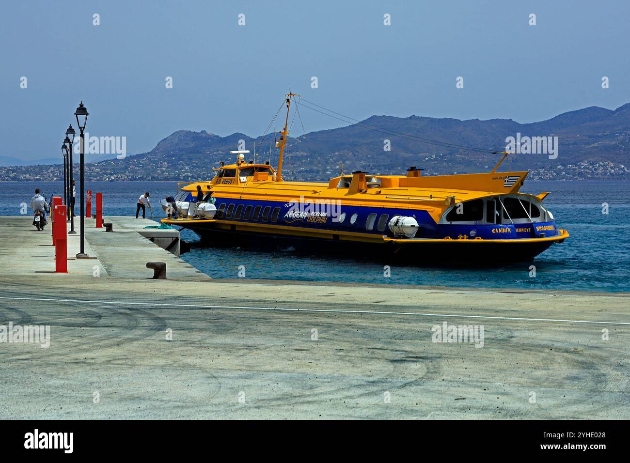 Aegean Flying Dolphin ferry boat mooring at Skala ferry port (with ...