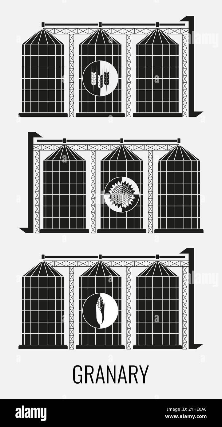 Creative illustration of an agricultural warehouse for a grain elevator ...