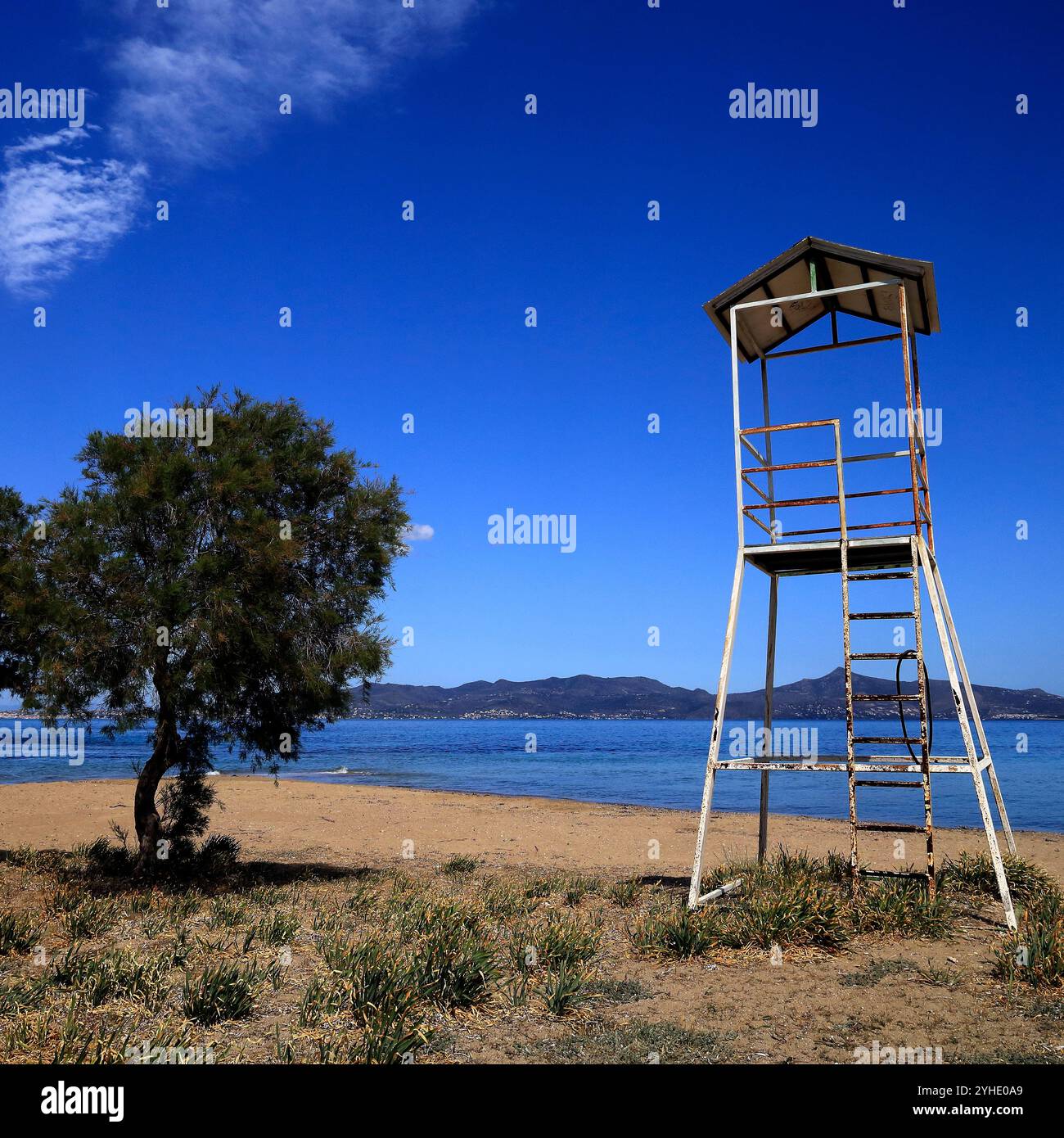 Lifeguard watch tower, Skala beach, Agistri island, Saronic Islands ...