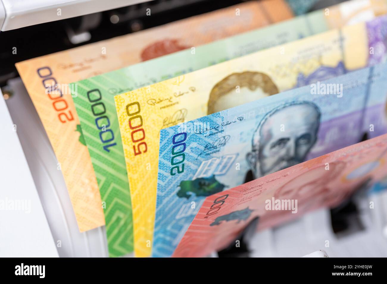 Costa Rica money. Money counting machine with Costa Rican colones ...