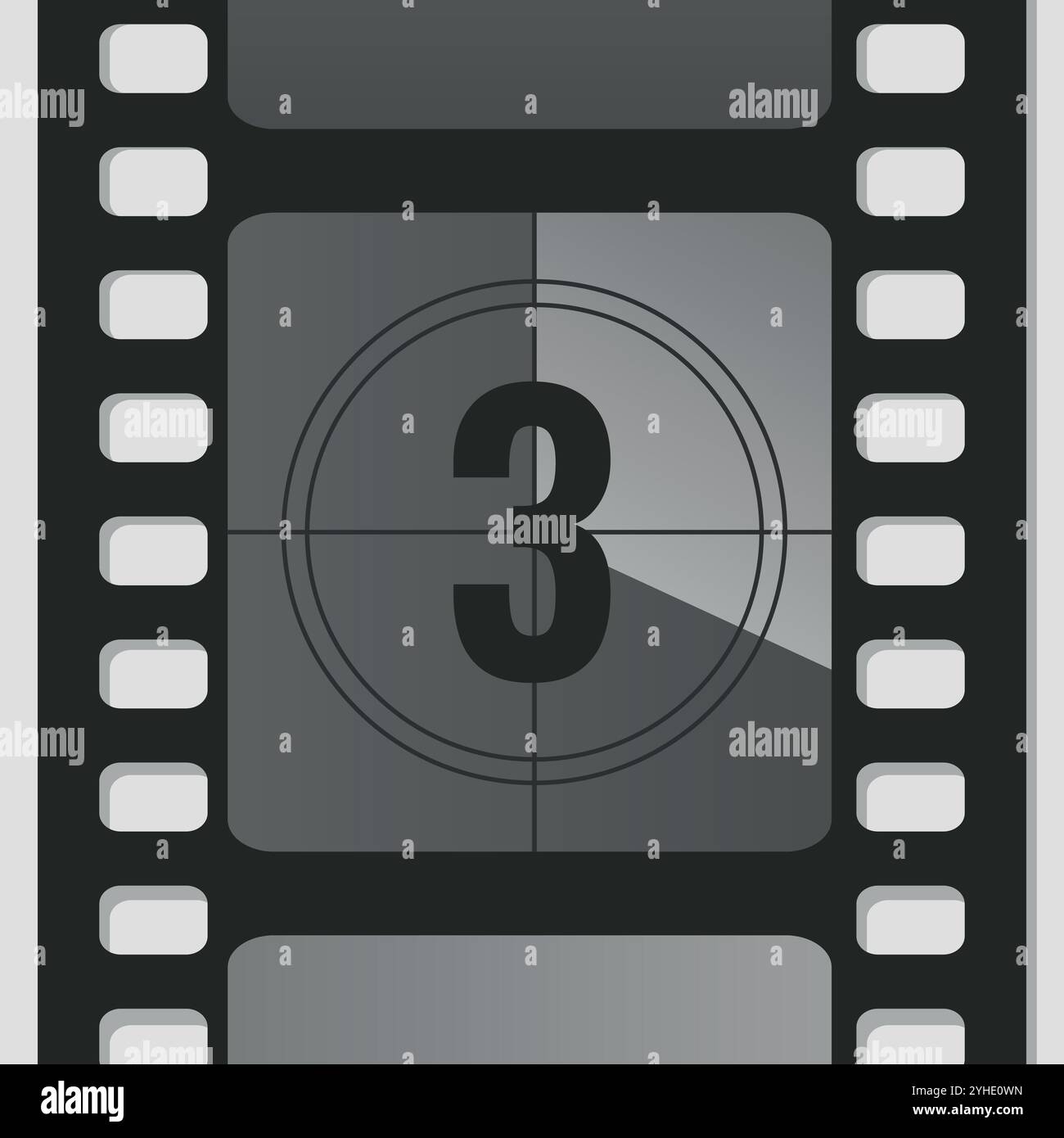 Countdown film strip frame with number three. Retro cinema movie timer ...