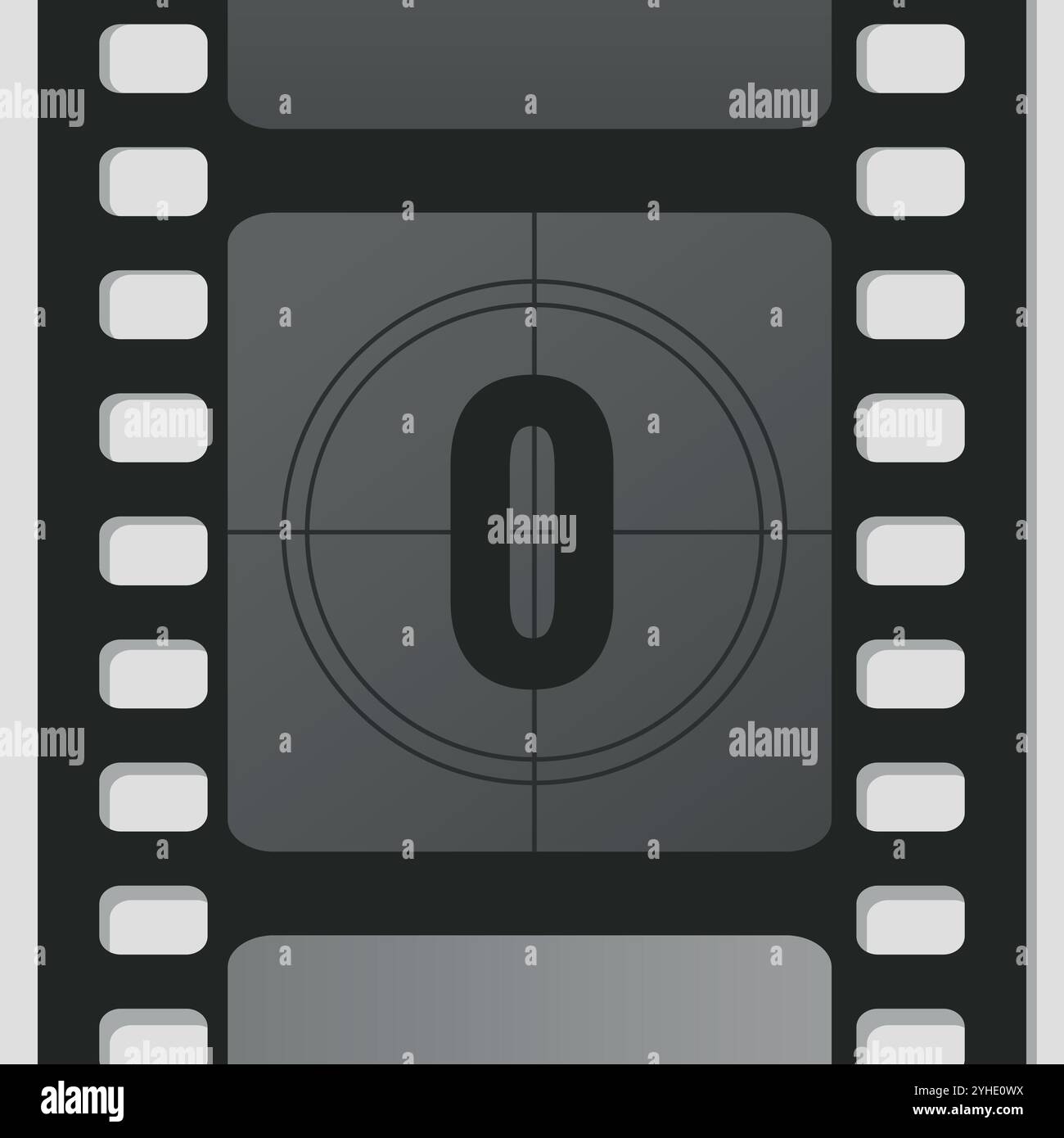 Countdown film strip frame with number zero. Retro cinema movie timer ...