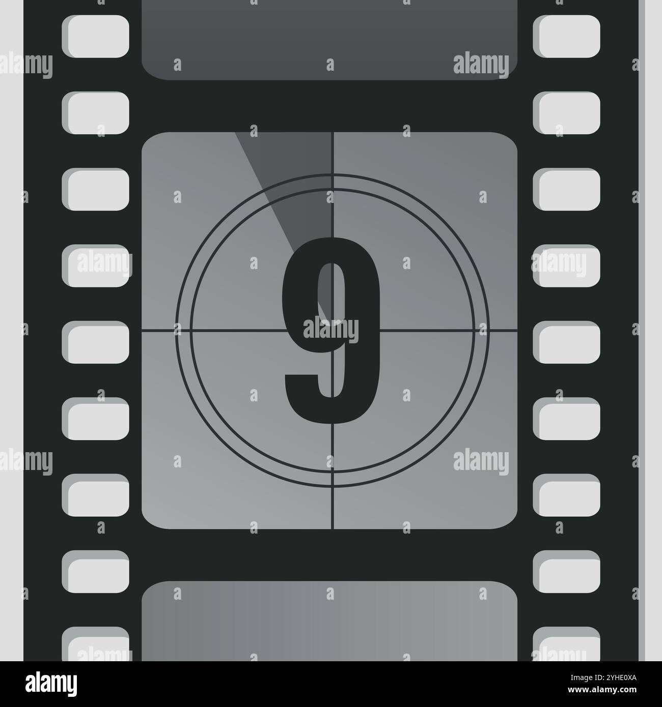 Countdown film strip frame with number nine. Retro cinema movie timer ...