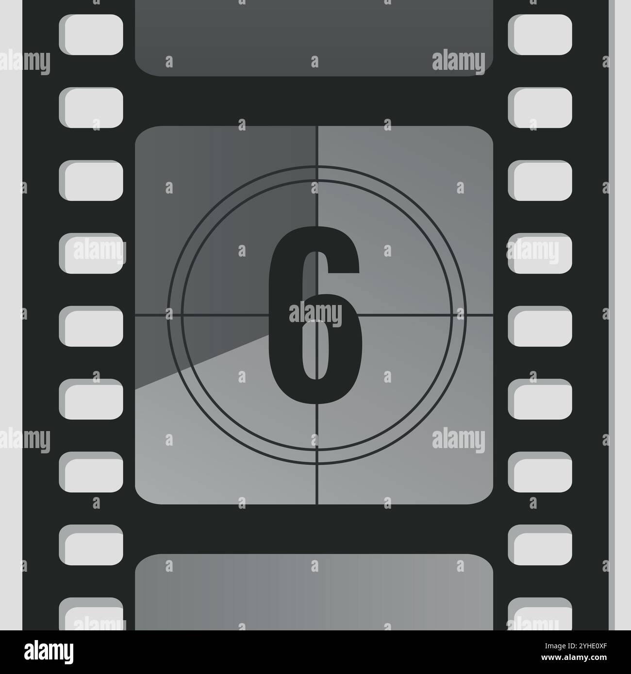 Countdown film strip frame with number six. Retro cinema movie timer ...