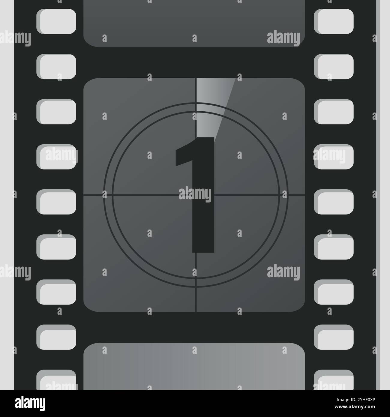 Countdown film strip frame with number one. Retro cinema movie timer ...