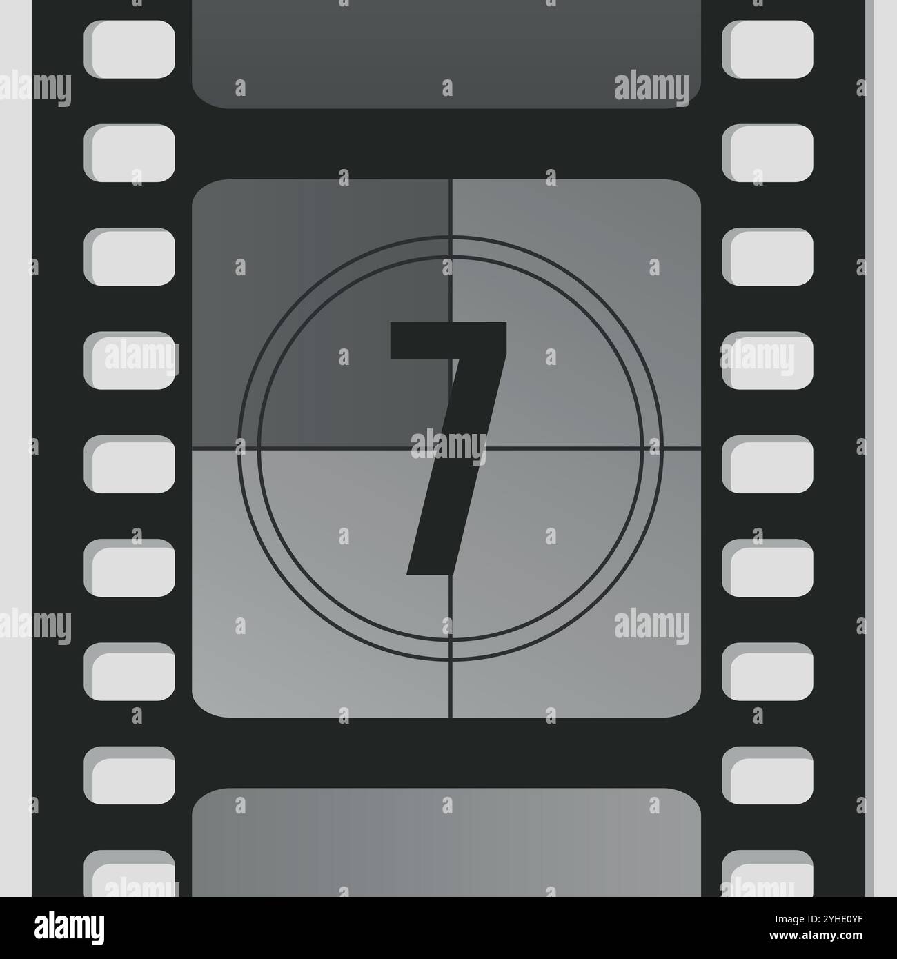 Countdown film strip frame with number seven. Retro cinema movie timer ...