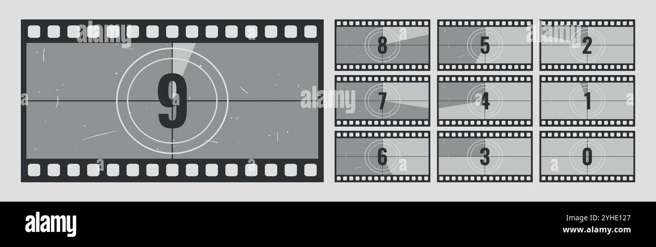 Countdown frames set. Old movie timer counter in filmstrip frame. Retro ...