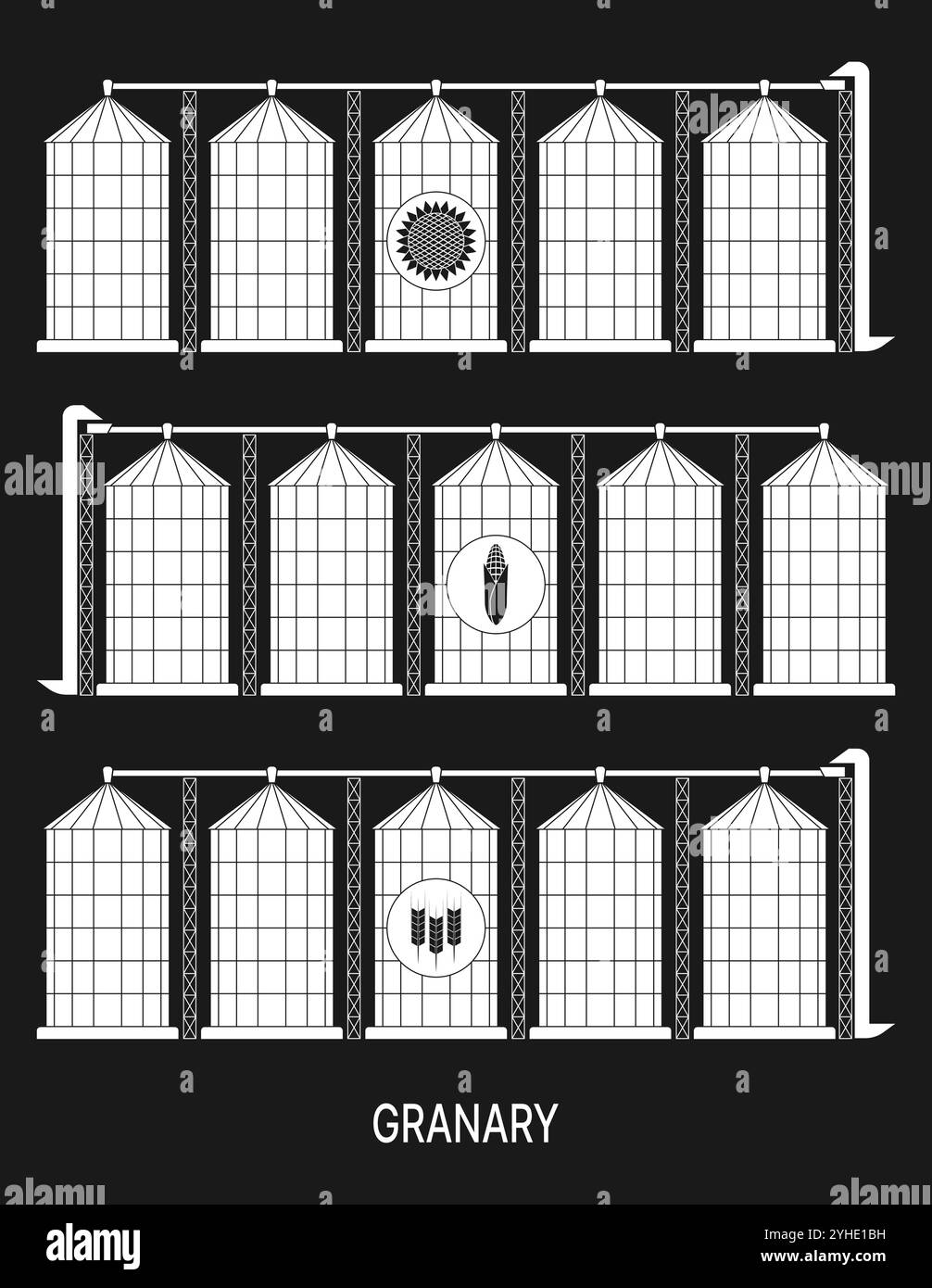 Creative illustration of an agricultural warehouse for a grain elevator ...