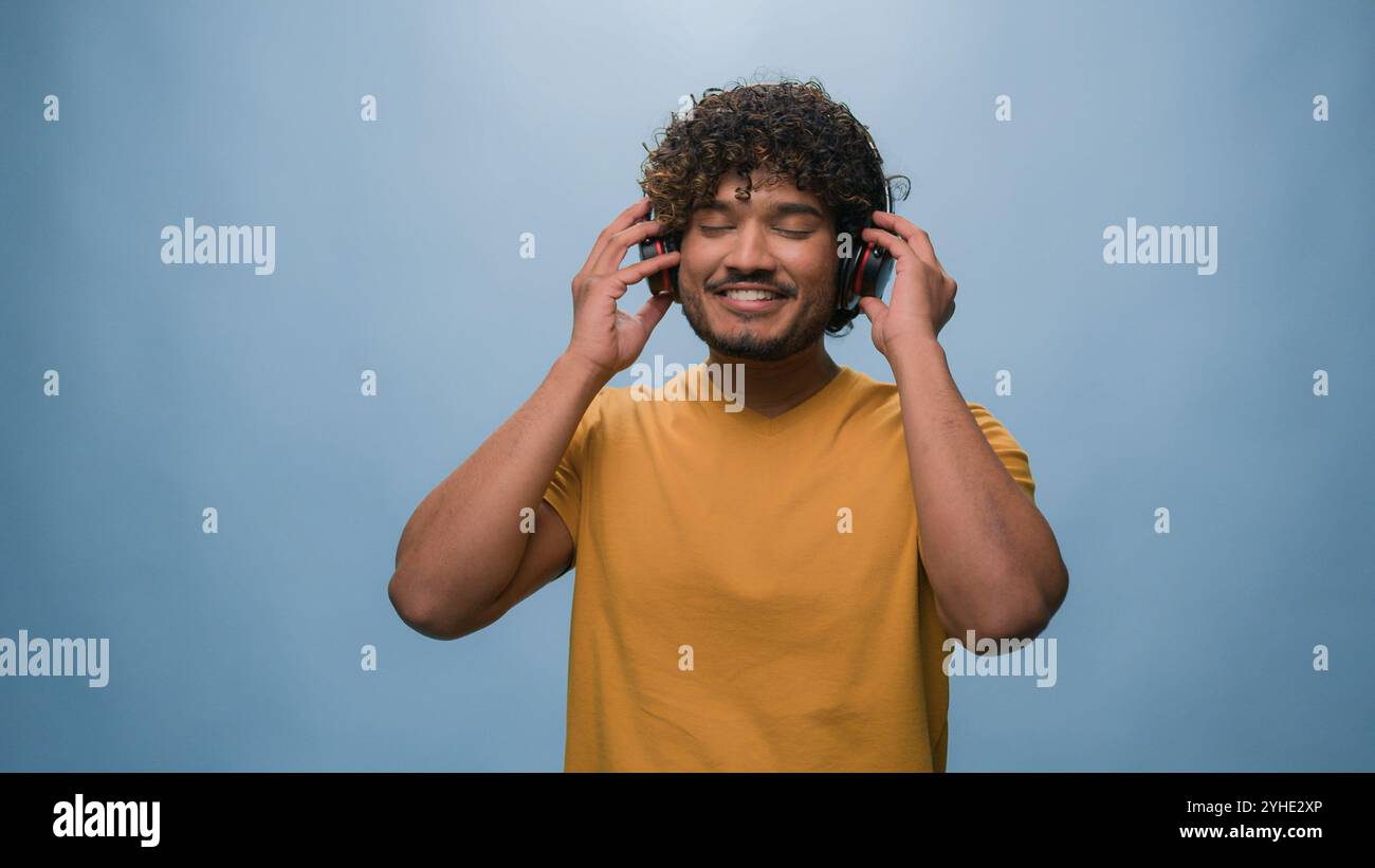 Arabian man happy Muslim guy carefree cheerful joyful Indian male put ...