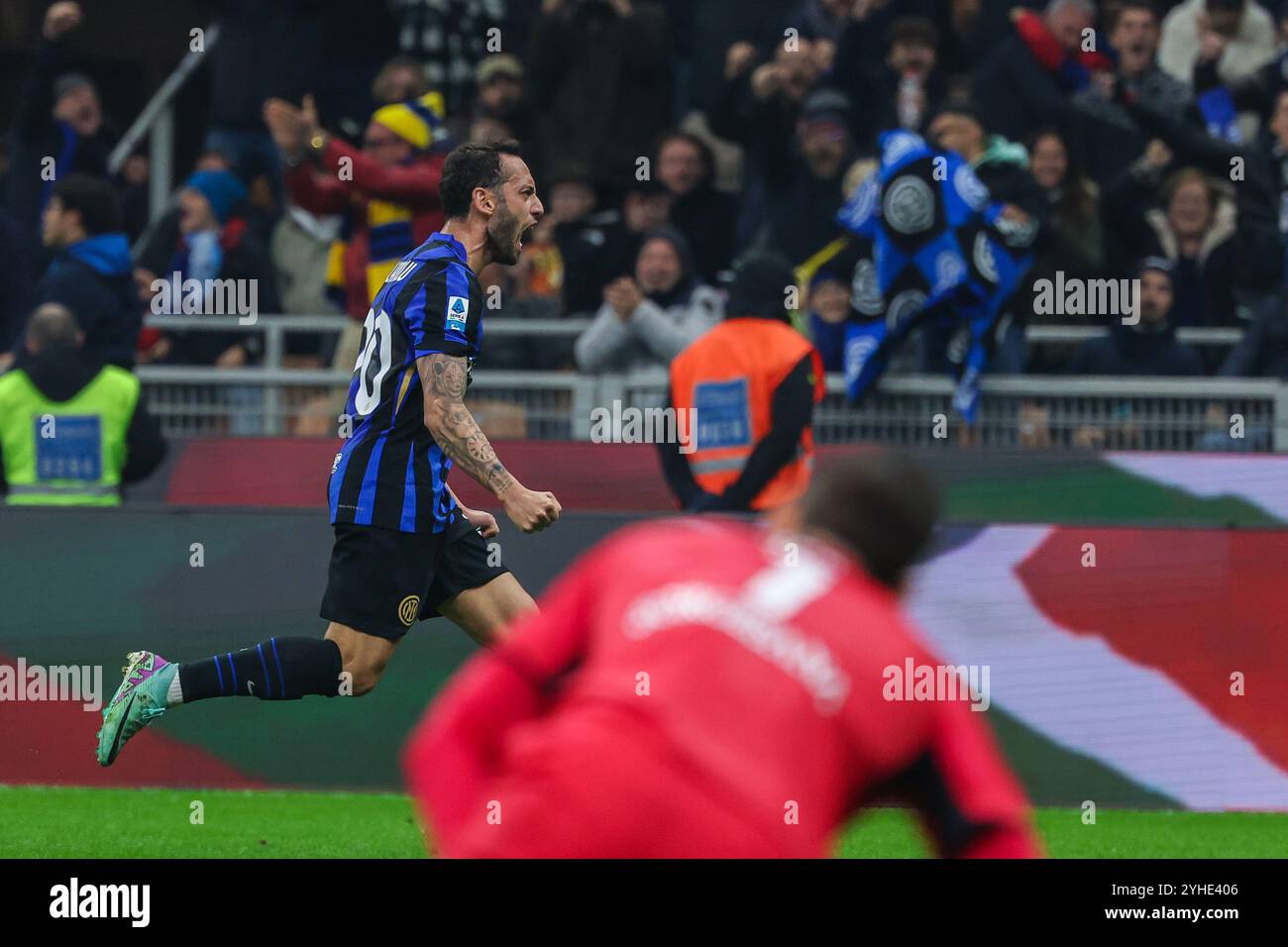 Hakan Calhanoglu of FC Internazionale celebrates after scoring a goal ...