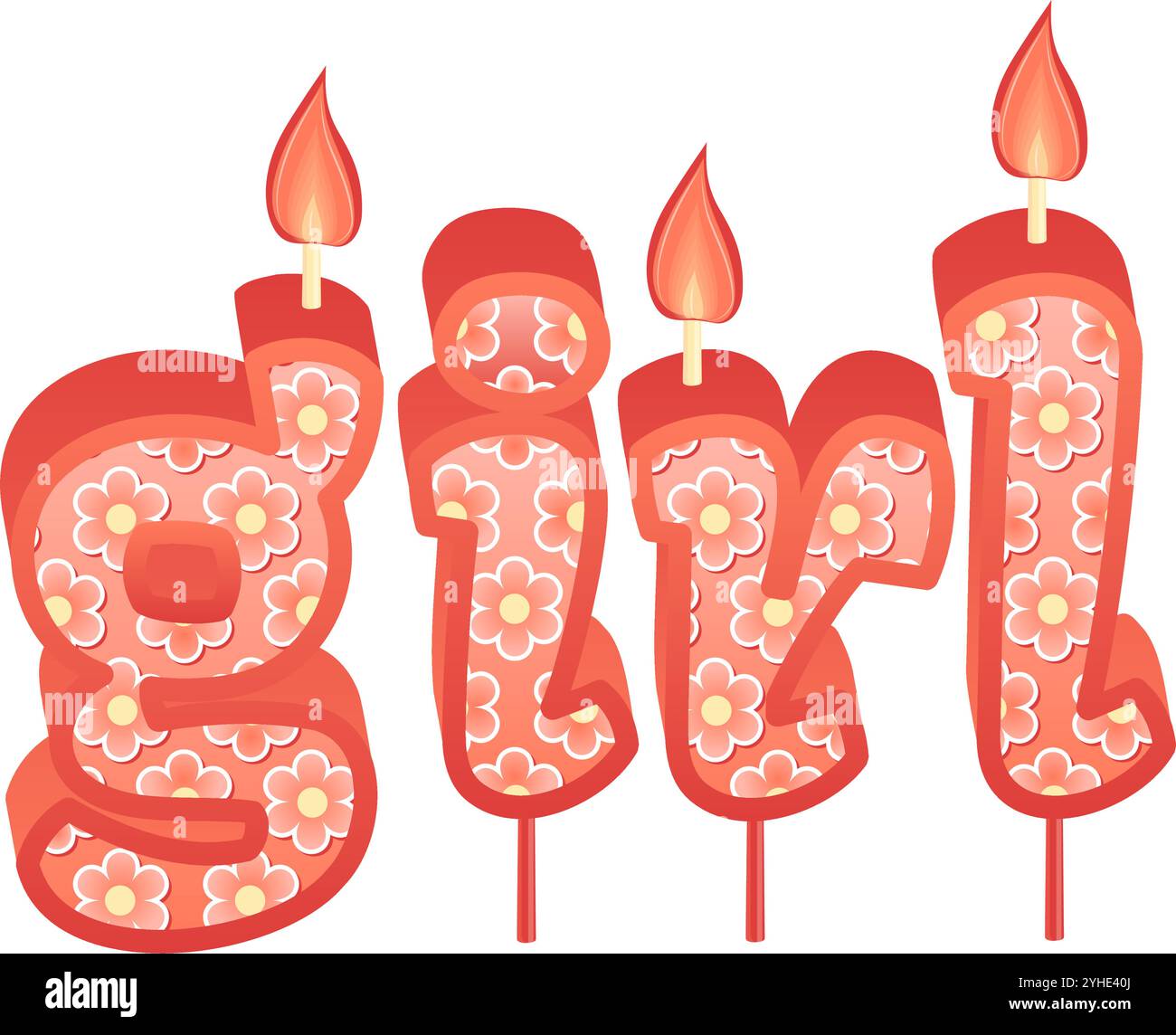 Happy Birthday cake font with pink yellow candle. Girl, symbol of ...