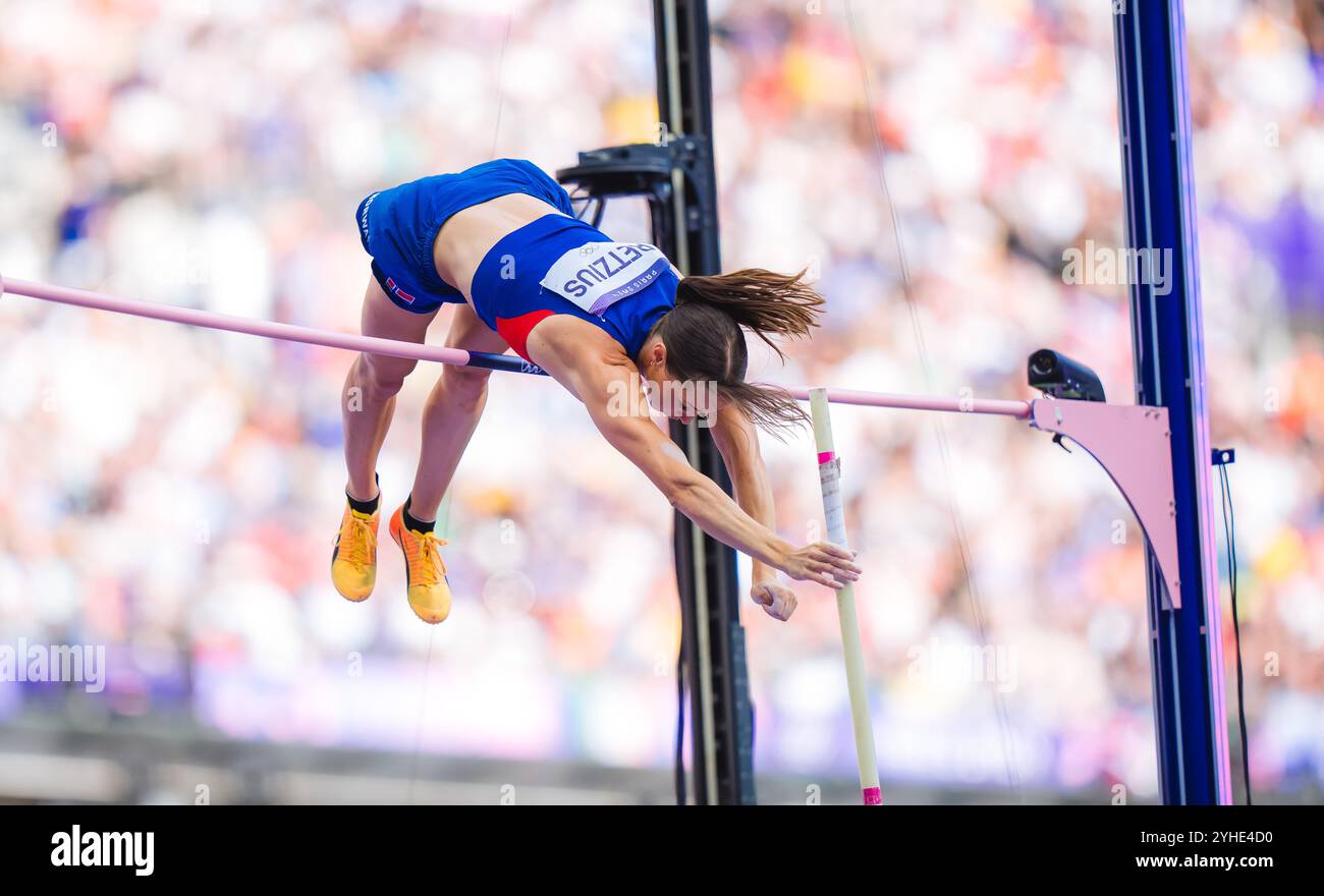 Lene Retzius participating in the pole vault at the Paris 2024 Olympic ...