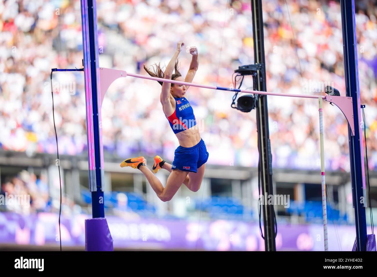Lene Retzius participating in the pole vault at the Paris 2024 Olympic ...