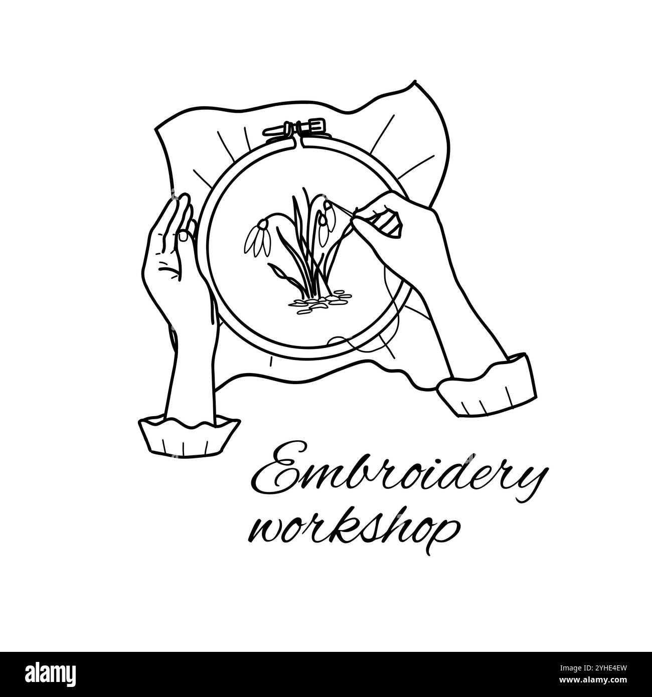 Embroidery, Needlework Classes Logo. Female Hands embroidering on a ...