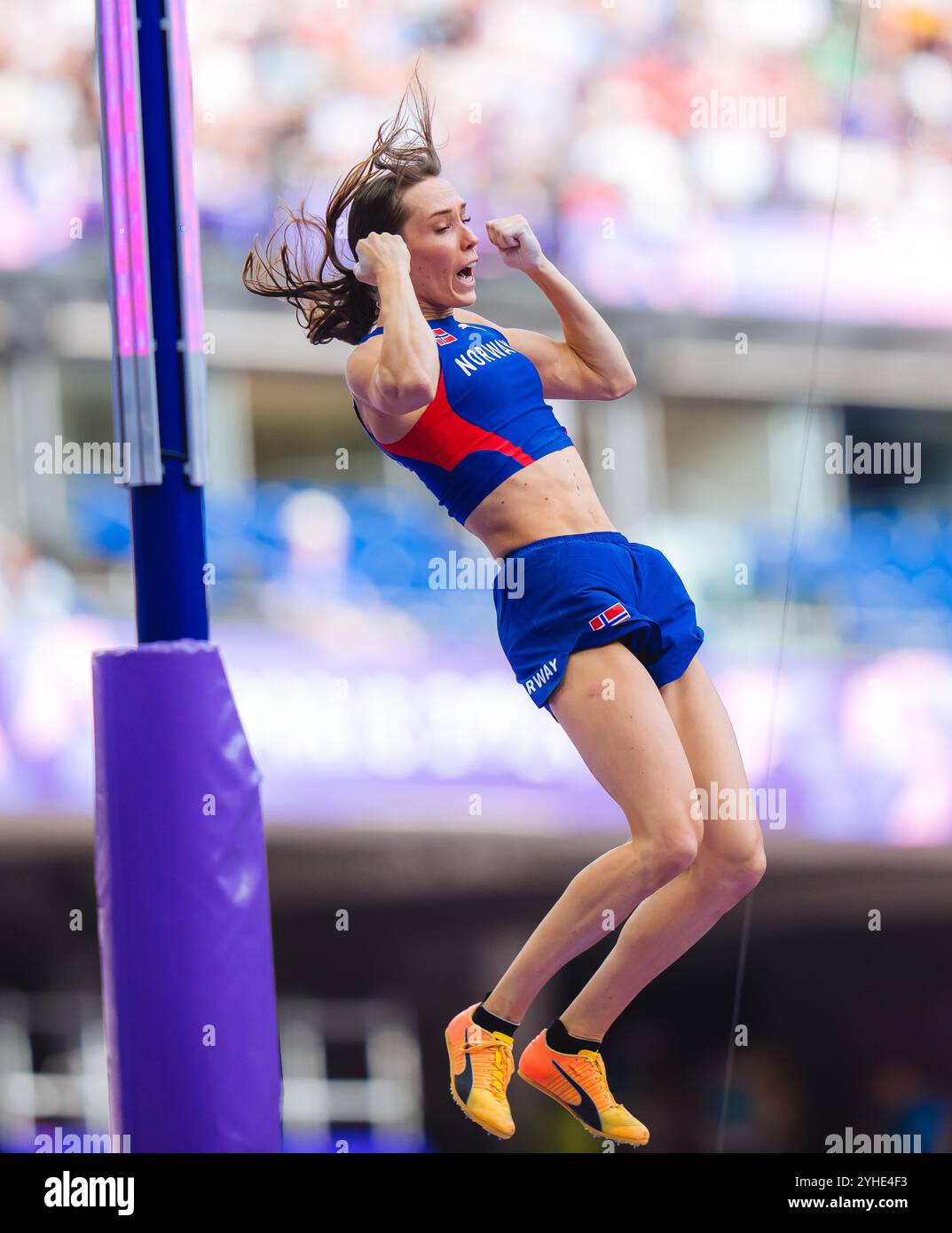 Lene Retzius participating in the pole vault at the Paris 2024 Olympic ...