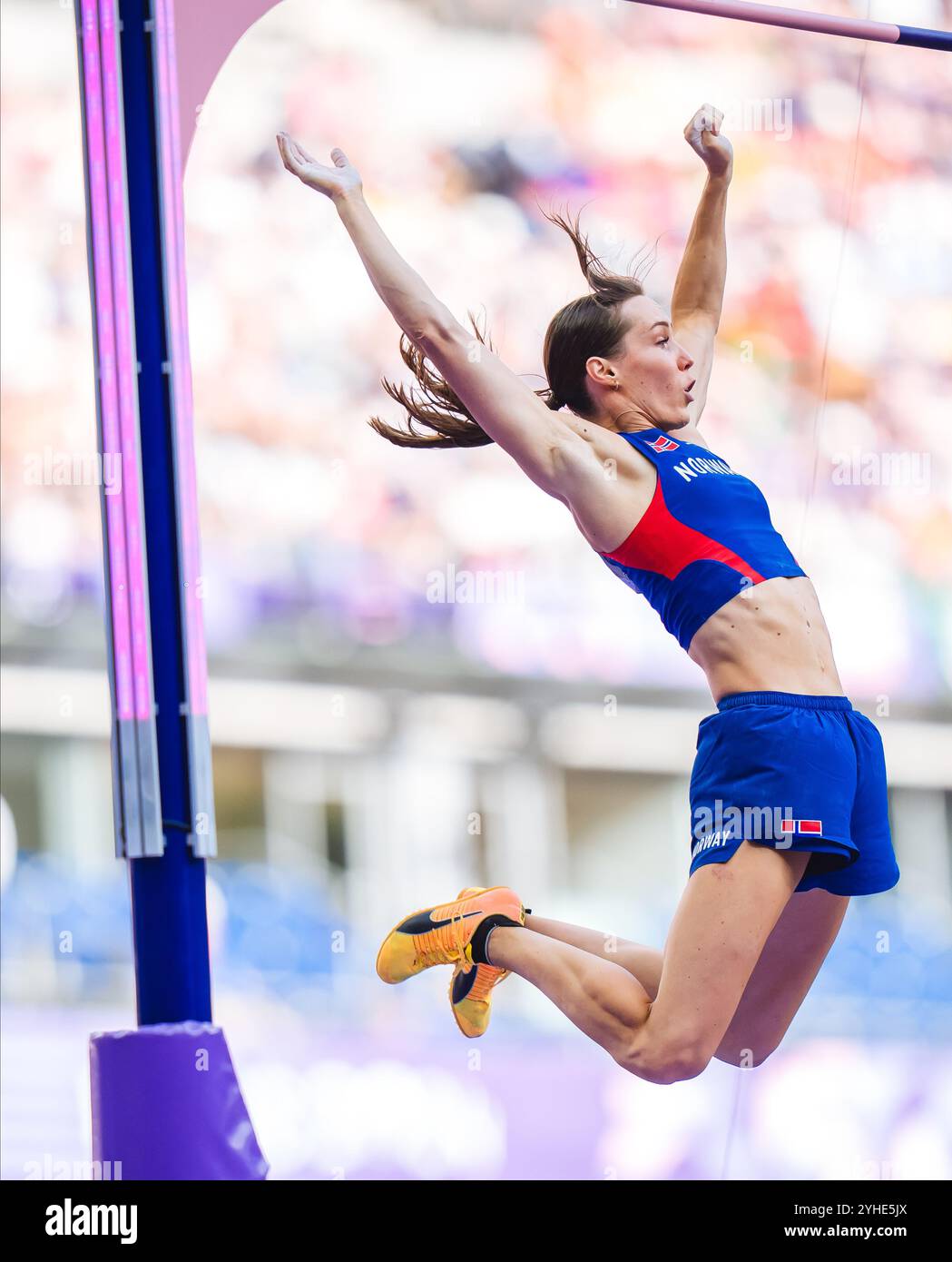 Lene Retzius participating in the pole vault at the Paris 2024 Olympic ...