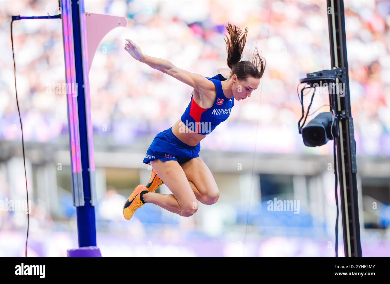 Lene Retzius participating in the pole vault at the Paris 2024 Olympic ...