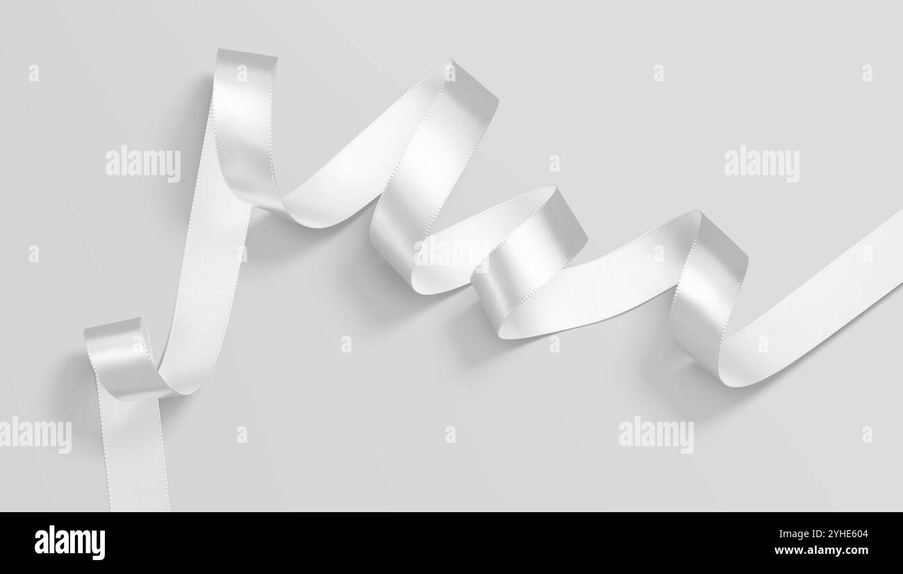 Blank white satin ribbon mockup, isolated, gray background, 3d ...