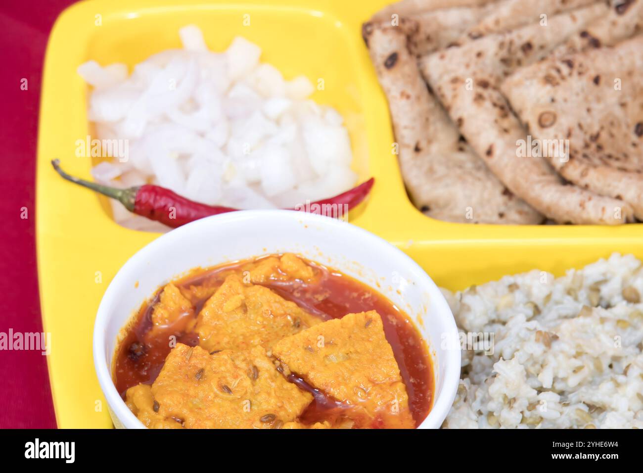 Very Close-Up view of Gujarati Kathiyawadi Spicy Dhokali Sabji, khichdi ...