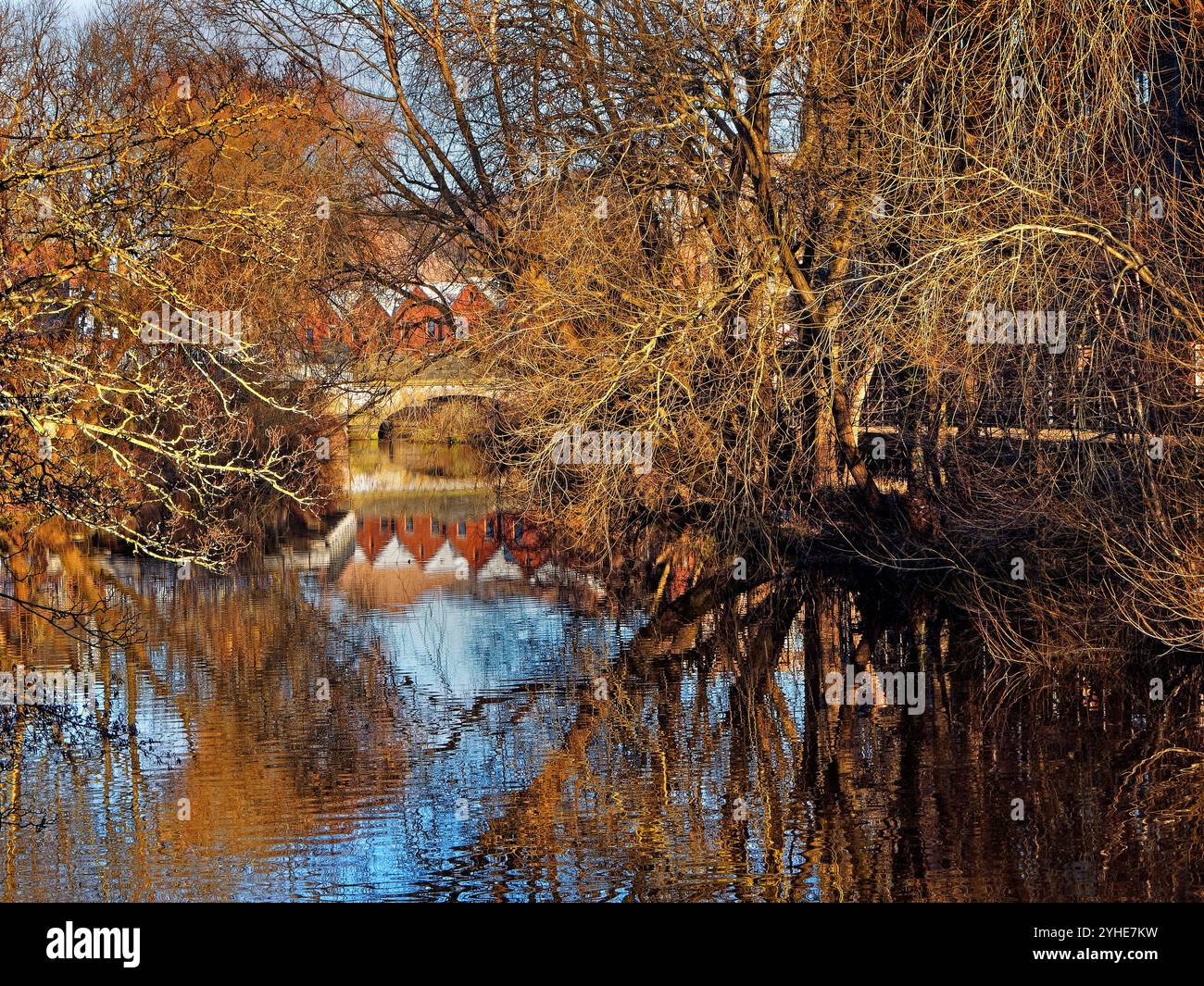 UK, South Yorkshire, Sheffield, Rutland Road Bridge and River Don Stock ...
