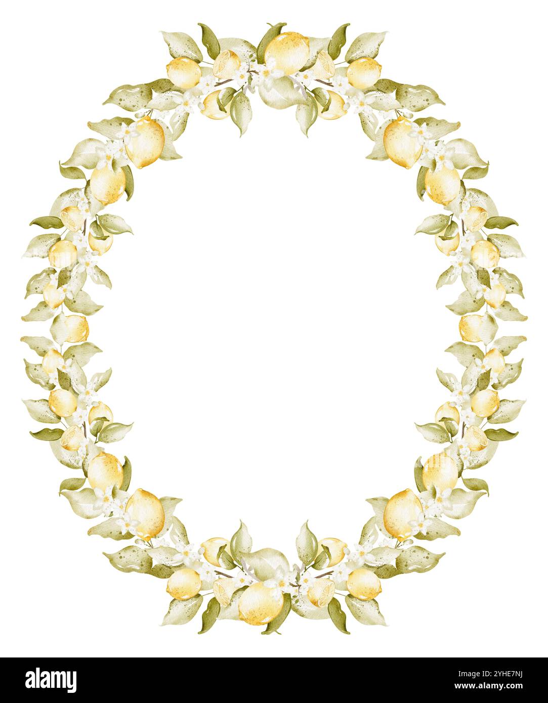 Lemon Watercolor border Wreath with leaves on isolated background Stock ...