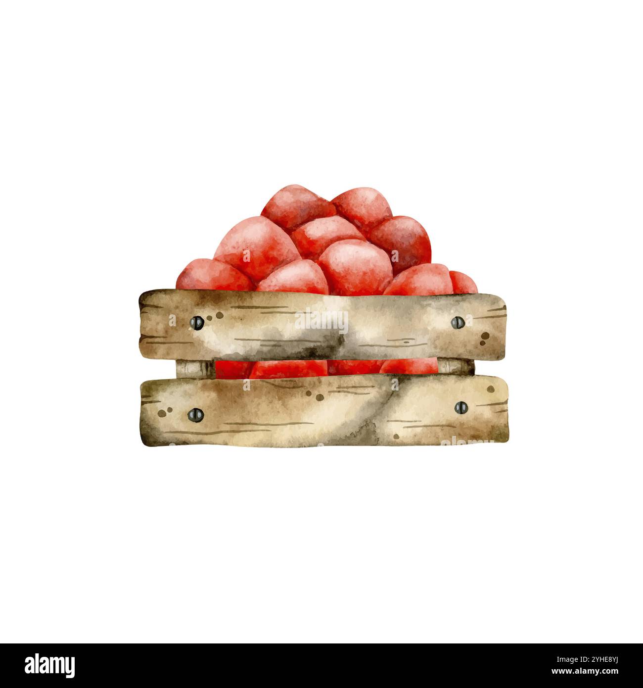 Hand-drawn, watercolor illustration with wooden, rustic box with ...