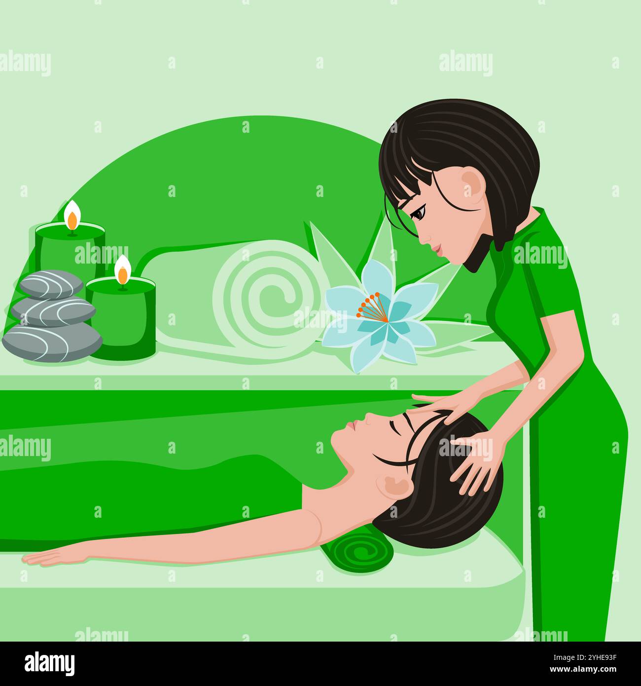 Relaxation massage. Therapy and treatment by professional therapist in SPA. Isolated flat vector ...