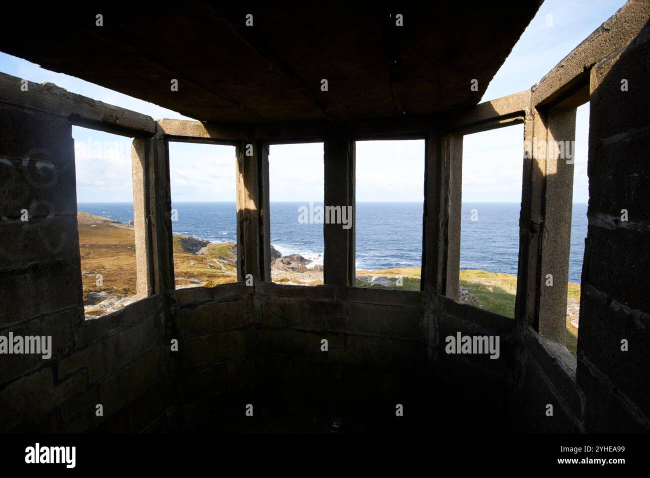 looking out at the north atlantic from old derelict coastguard lookout ...