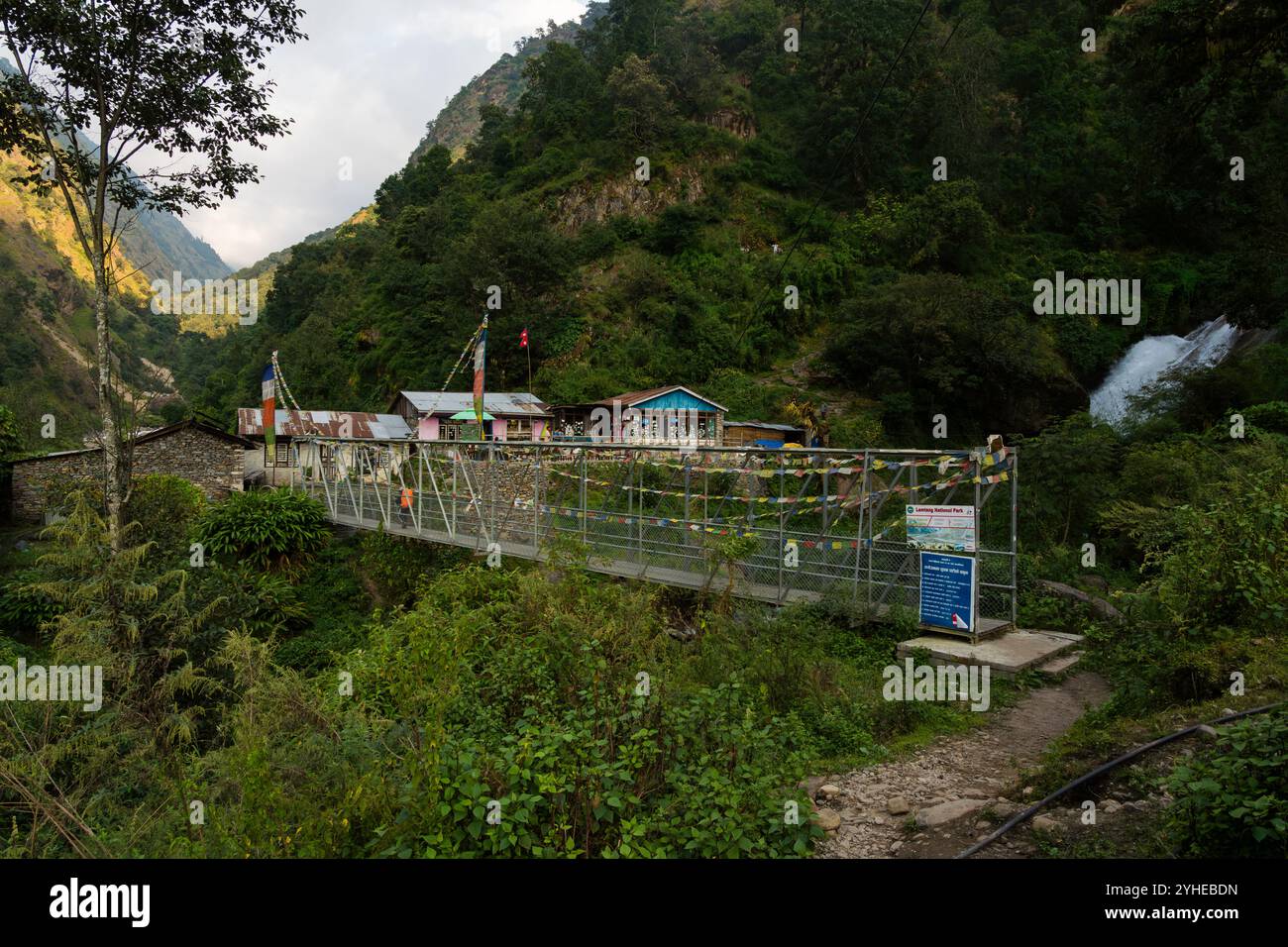Syafrubesi, Rasuwa, Nepal - October 13 2024 : Syafrubesi to Bamboo Route in Langtang Valley Trek ...